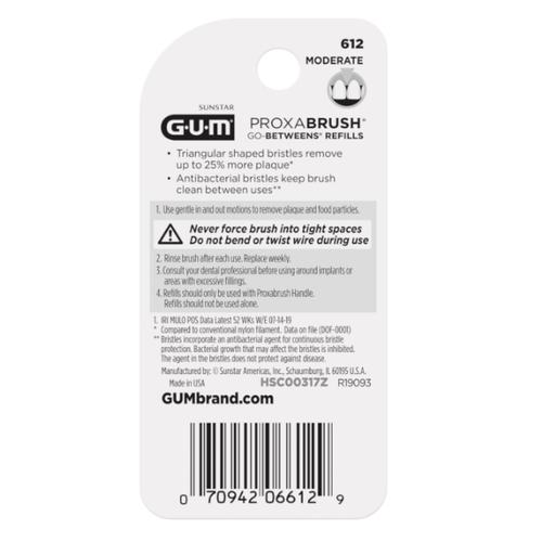 GUM 612A Proxabrush Go-Betweens Interdental Brush Refills Moderate 8 Ct ...