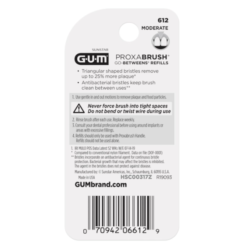 GUM 612A Proxabrush Go-Betweens Interdental Brush Refills Moderate 8 Ct ...