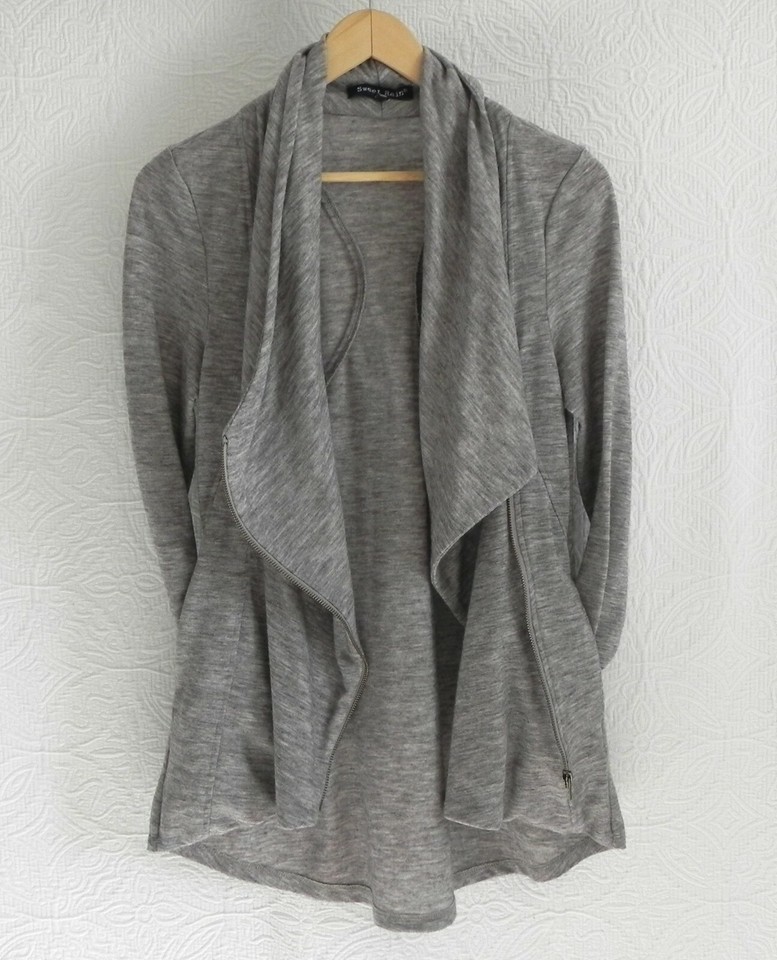 Sweet Rain Sweater Jacket Off Center Full Zip Pockets Hi-Low Size M ...