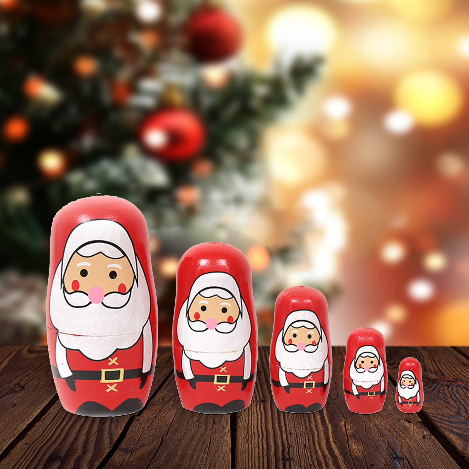 5pcs Stacking Doll Painted Anti-rust Portable Santa Claus Nesting Doll ...