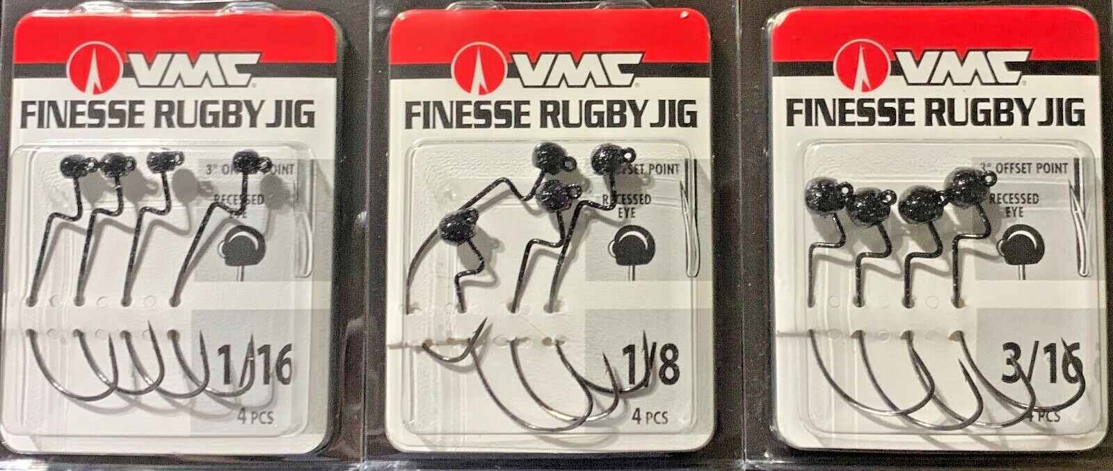 VMC FINESSE RUGBY JIG Head - PICK WEIGHT & BLACK OR GREEN PUMPKIN Many ...