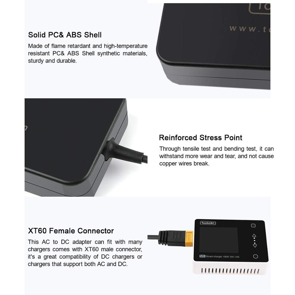 ToolKitRC ADP200 200W 9.3A Power Supply with XT60 Output Adapter for RC ...