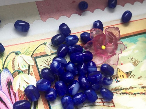 Vintage Beads Pressed Glass Czech Rice Cobalt Two tone Retro Blue NOS ...