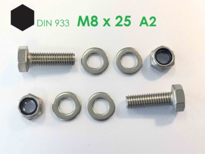 10 St. Schraube ISO 4017 M8x25 Edelstahl A2 + Mutter M8 + 2x U-Scheibe ...