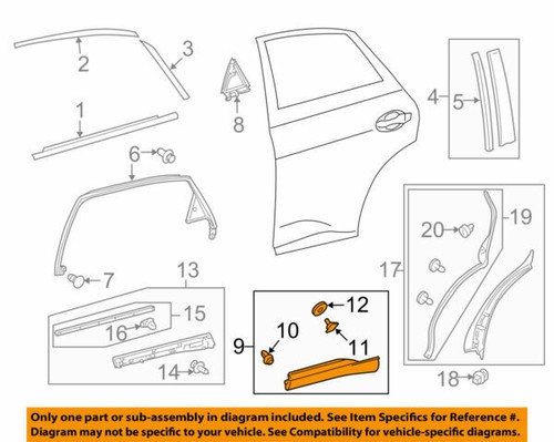 75076-48040 Toyota Moulding sub-assy, rear door, outside lh 7507648040 ...