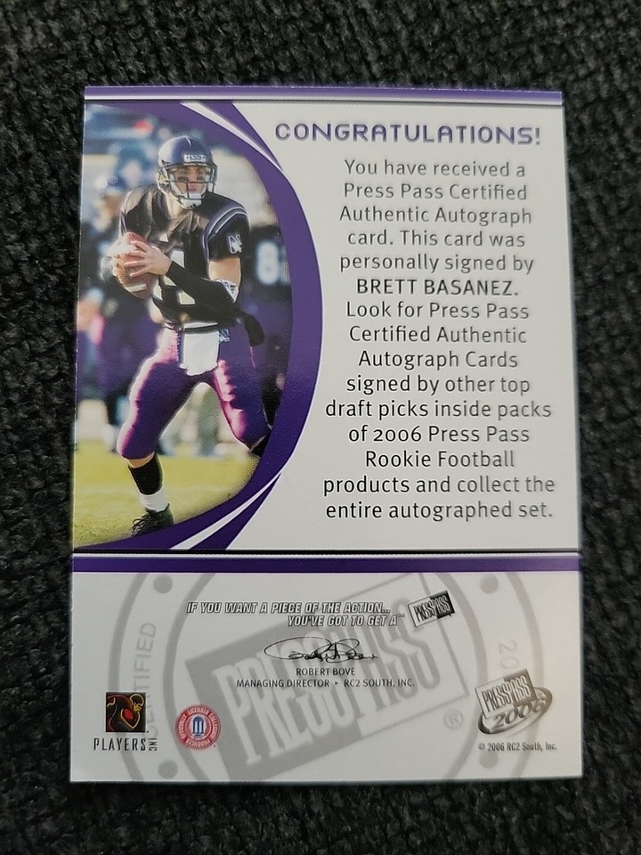 2006 Press Pass Autographs Bronze #4 Brett Basanez Northwestern ...
