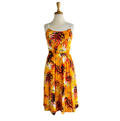 VINTAGE 70s Columbo Size S Bright Tropical Cotton Strappy Fit & Flare ...