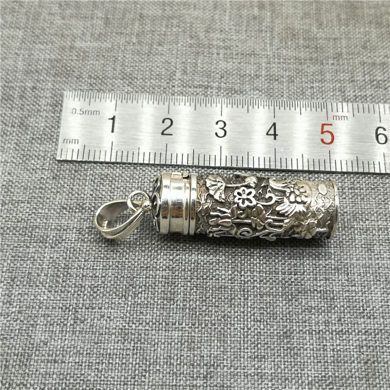 925 Sterling Silver Lotus Cylinder Locket Pendant Prayer Box for ...