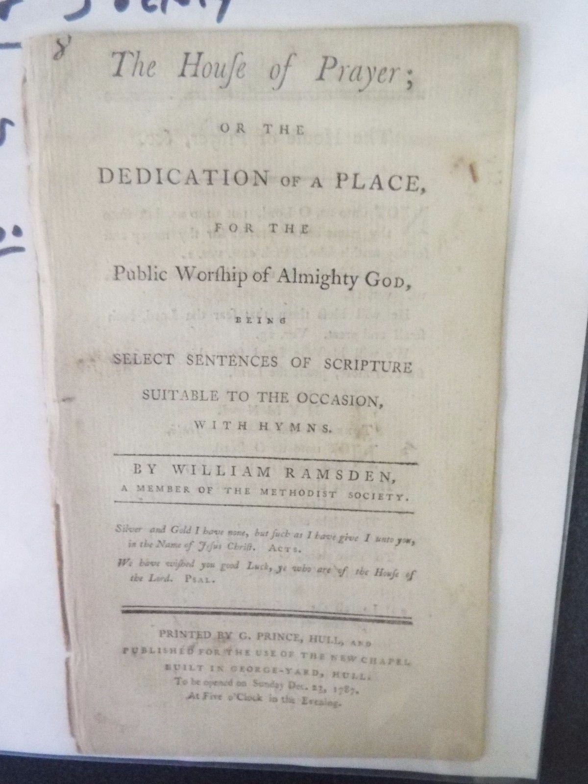 1787 The House of Prayer by William Ramsden - Methodist Society | eBay