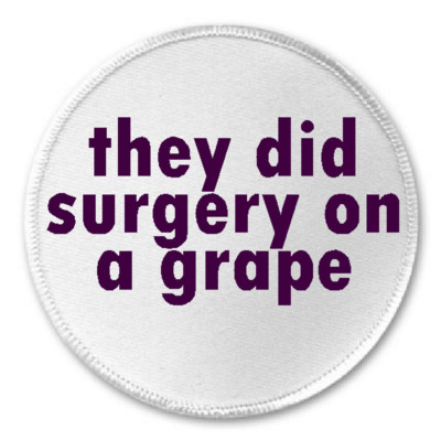 They Did Surgery On A Grape - 3" Sew/Iron On Patch Meme Funny Humor ...
