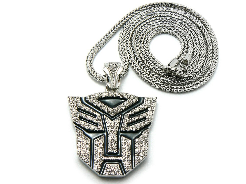 Hip Hop Large Iced TRANSFORMER AUTOBOT pendant & 4mm 36" Franco Chain ...