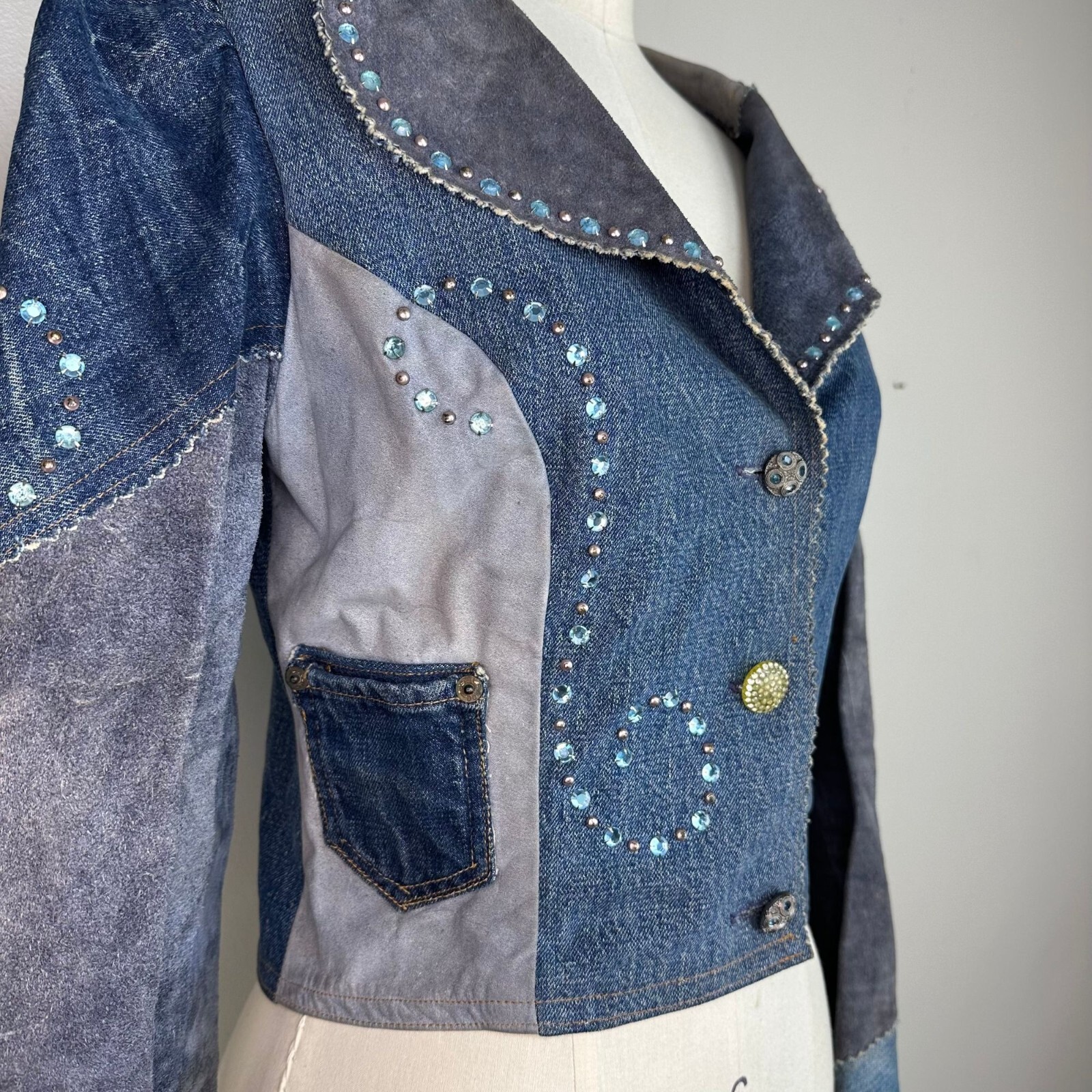 Vintage 1970s Love Melody Denim Leather Patchwork Jac… - Gem