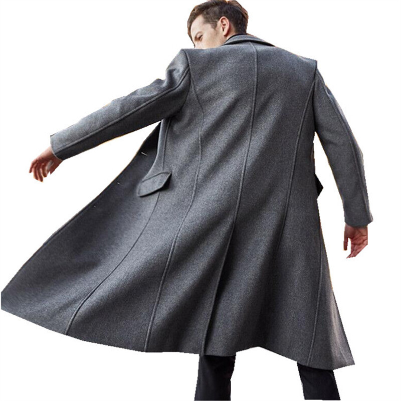Men's Woolen Trench Coat French Business Overcoat Winter Warm Long Top ...
