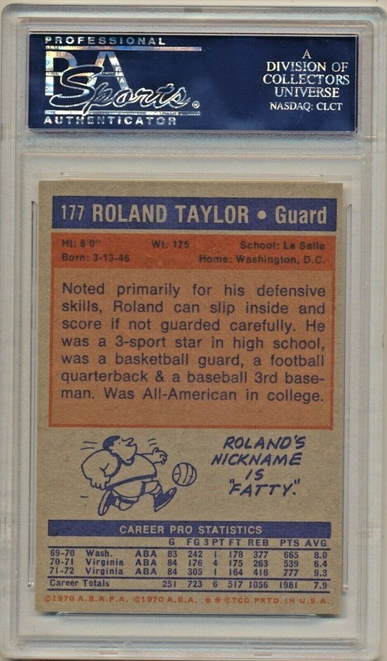 1972 Topps Roland Taylor PSA 7 NM Virginia Squires Card # 177 | eBay