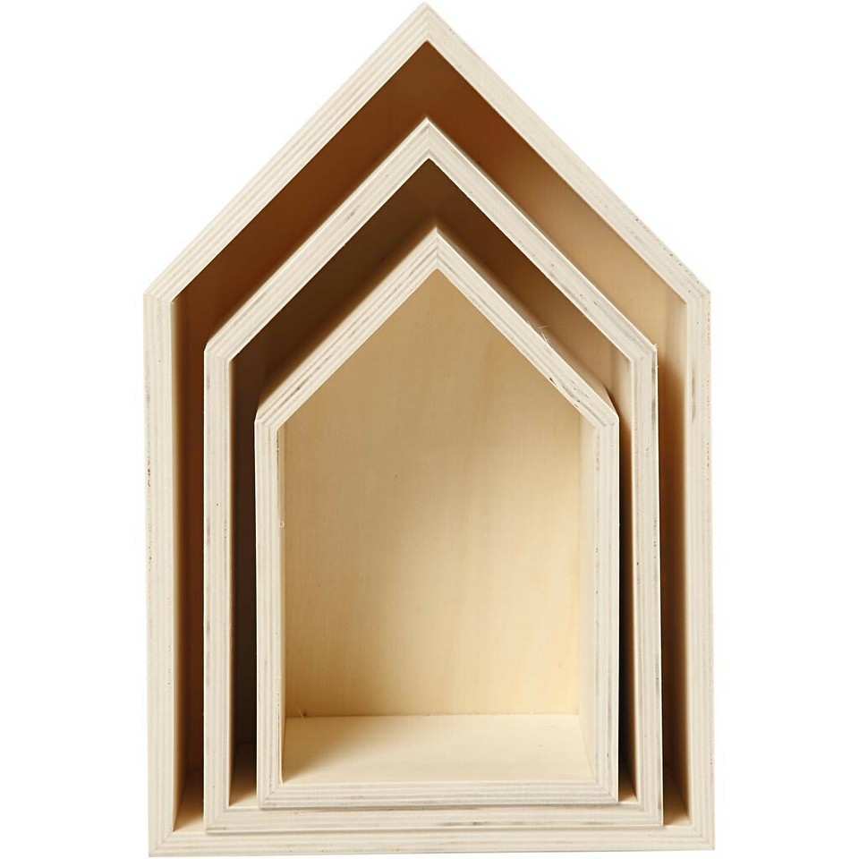 3 x Wooden Box House Storage Shelf Boxes Light Weight Wall Mount ...