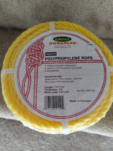 Librett Durables - 3/8" X 100' Yellow Poly Rope - Safe Work Load 244 ...