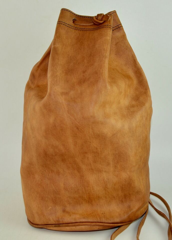 Organic Leather Drawstring Bucket Duffel Bag Backpack Rucksack Moroccan ...