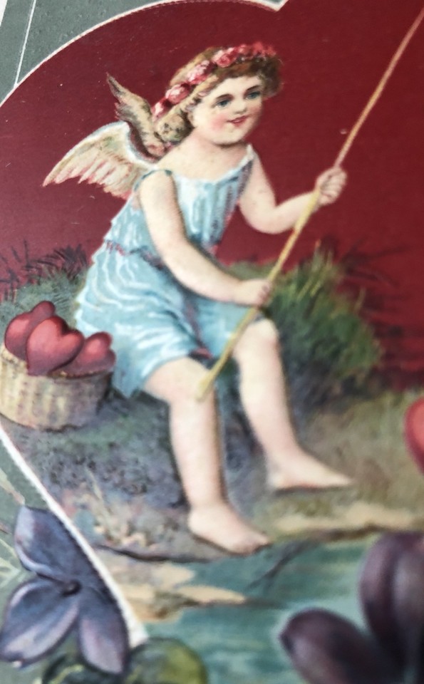 Vintage c1907 Postcard “To My Valentine” Cupid Angel Fishing Hearts ...