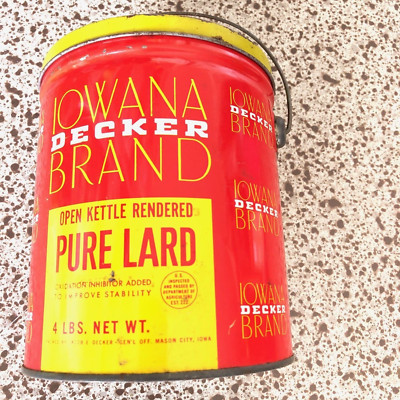IOWANA DECKER Vintage Pure Lard Tin, Mason City IA. w/Wire Pail Handle ...