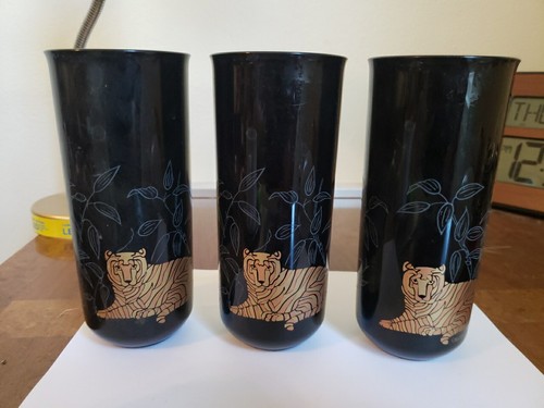 3) Vtg Culver Jungle Cat, Tiger, Feline, Plastic Cups 16oz Bar Ware ...