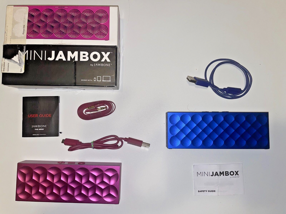 LOT of 2 JAMBOX MINI's - BLUE & PURPLE UPGRADED SOFTWARE WITH STEREO SOUND! | eBay