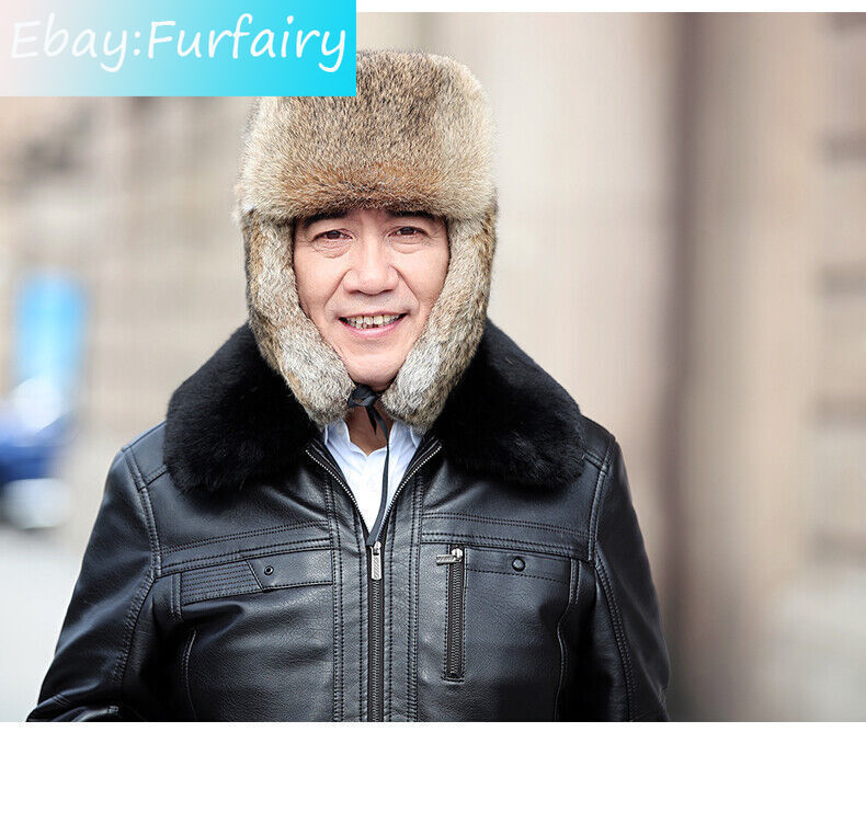 Real Rabbit Full Fur Russian Ushanka Hat Real Fur Hat Chapka Granpa Dad ...