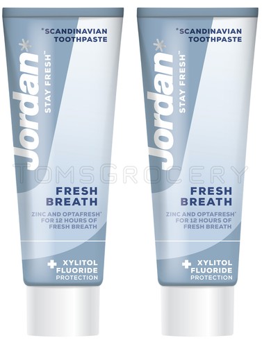 2 x JORDAN FRESH BREATH Xylitol & Fluoride Protection Daily Toothpaste ...