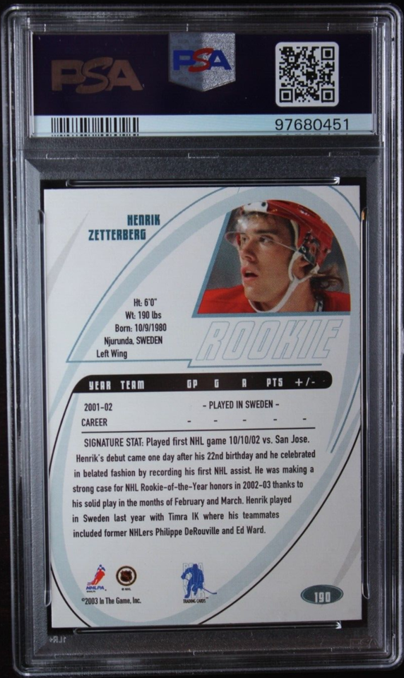 2002 Be a Player BAP Henrik Zetterberg Signature Series ROOKIE Card ...