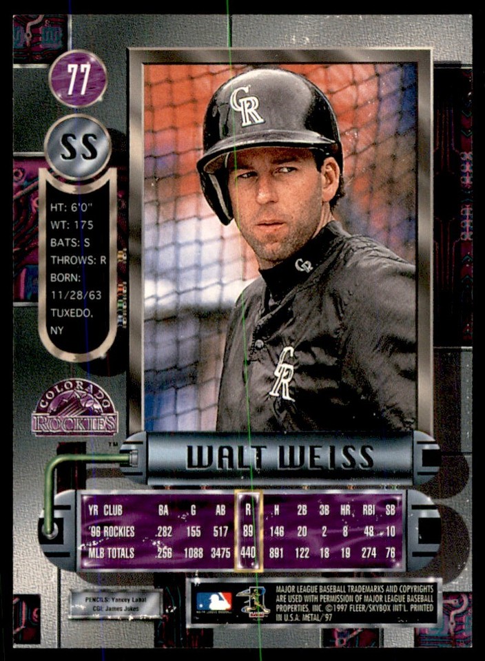 1997 Fleer Metal Universe Walt Weiss Baseball Cards #77 | eBay
