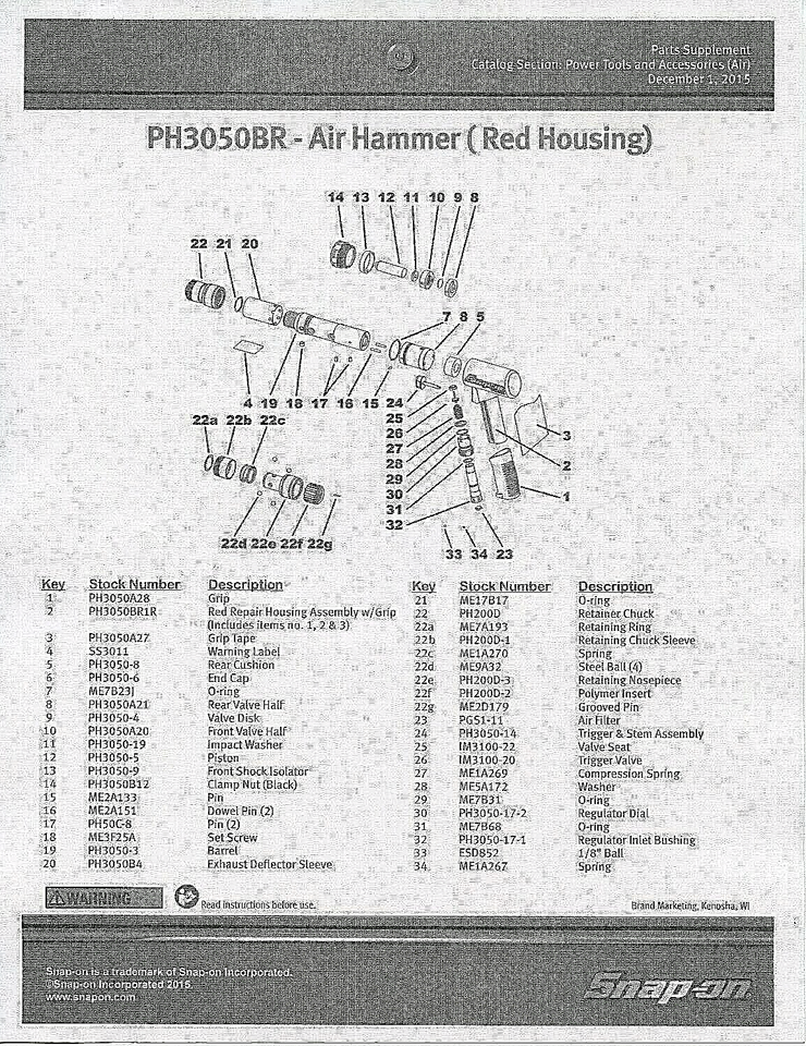 SNAP ON PH3050+PH3050A+PH3050BR: TRIGGER, T. VALVE, REG INLET BUSHING ...