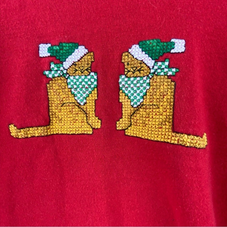 Vintage Cross Stitch Cats Sweatshirt Red Holiday Size 2X Christmas ...