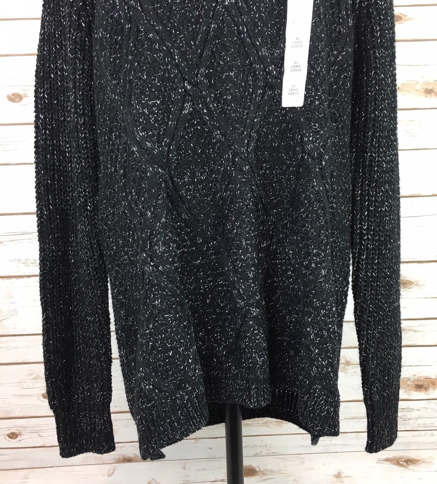 Studio Works Pullover Sweater Womens XL Black w/Silver Scoop Neck Side ...