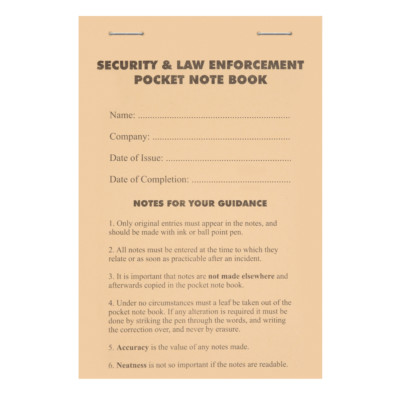 Pack of 5 Security & Law Enforcement Pocket Note Book - Size 980mm x ...