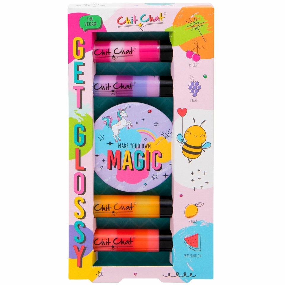 Chit Chat Girls Rainbow Lip Gloss Gift Set Makeup Vegan Kids Fruit ...