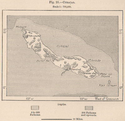 Curacao. Curaçao. Netherlands Antilles 1885 old antique vintage map ...