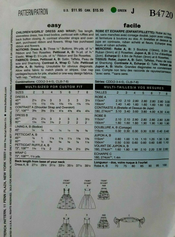 Childs Girls Dress Wrap Sewing Pattern U-Pick Size 2-5 or 6-8 Butterick ...