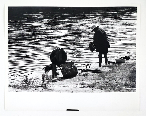 1980s Chinese Villagers Washing Clothes Vegetables River Vintage Press ...