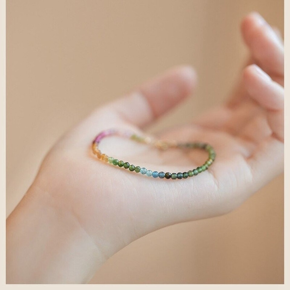 Natural Rainbow Tourmaline Stone Spectrum Dainty Bracelet Minimalist ...