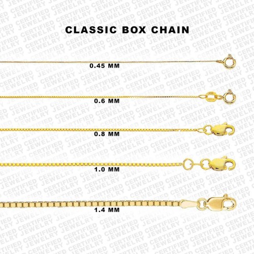 10K Solid Yellow Gold Box Chain Necklace, 16" To 30" Inch, 0.5mm To 1 ...