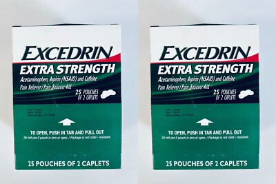 2 PACK EXCEDRIN EXTRA STRENGTH Pain Reliever 25 POUCHES OF 2 (TOTAL 100 ...