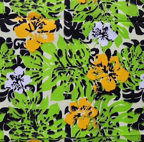 1.5 Yds Tonga Hawaiian Floral Print Poly cotton Fabric Green algadon ...