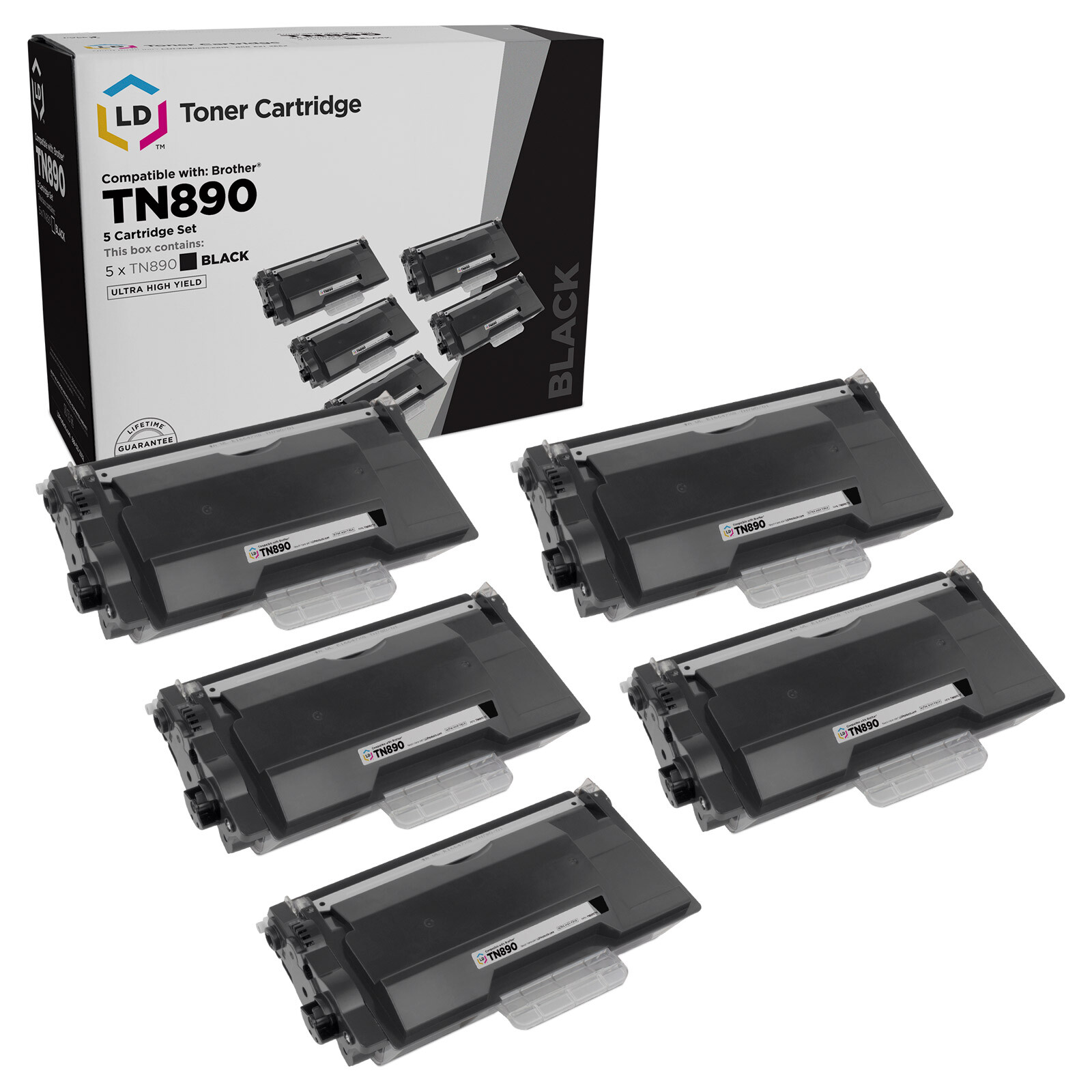 LD TN890 Super HY Black Toner Set of 5 for Brother TN-890 HL-L6400DW ...