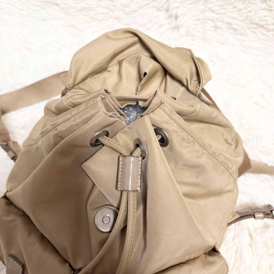 PRADA rucksack triangle logo beige backpack with G card Tesuto | eBay UK