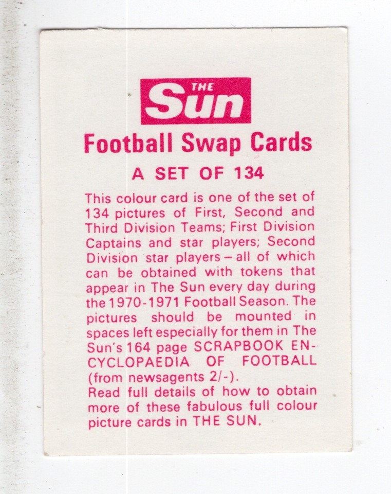 The Sun Newspaper Football Swap Card 1971. Chelsea Peter Osgood | eBay