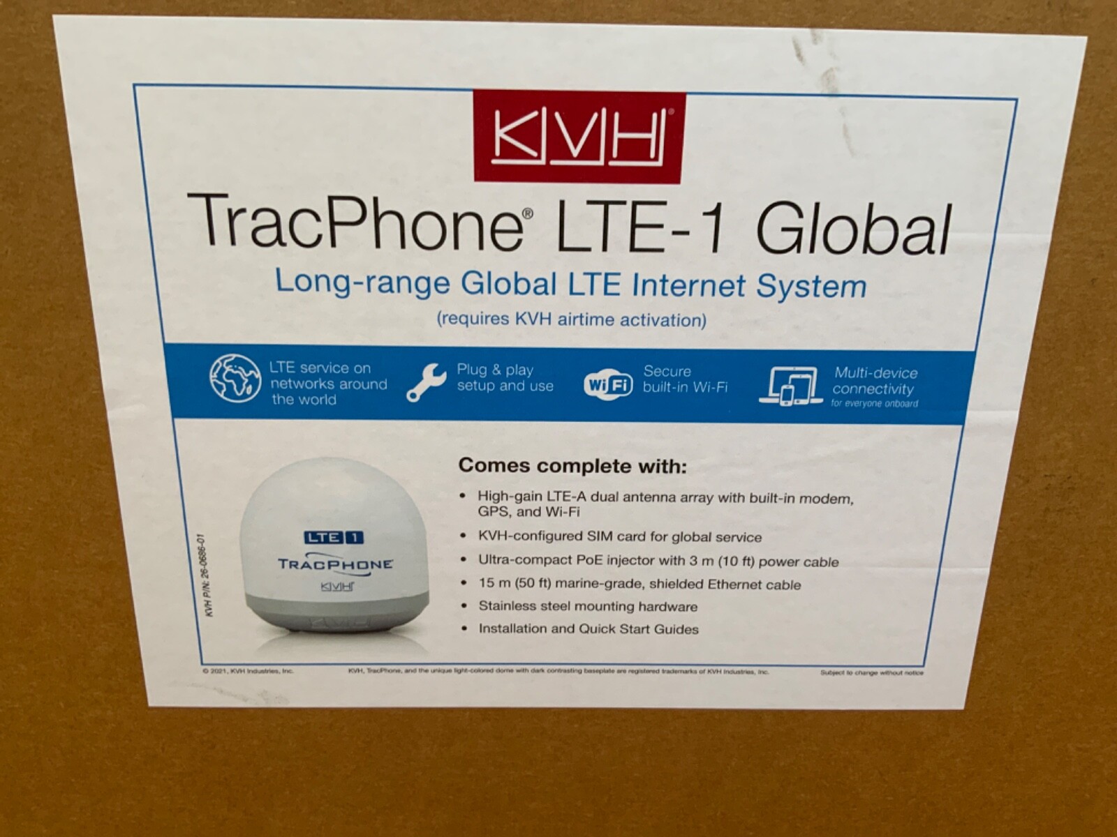 KVH TracPhone LTE-1 Global, high gain marine LTE with built in modem ...