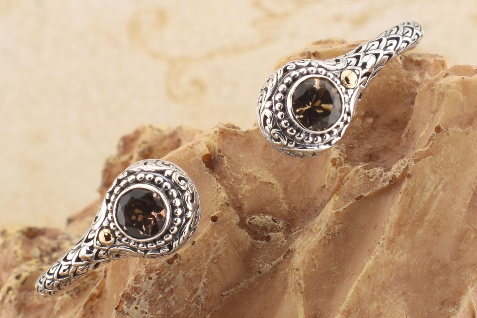 Handcrafted 925 Sterling Silver "Grounding Stone" Smokey Quartz Cuff ...
