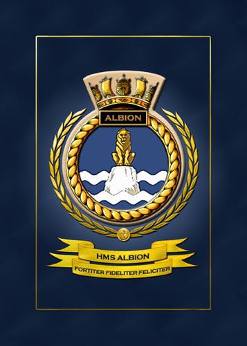HMS ALBION FRAMED SHIPS BADGE / CREST - HUNDREDS OF HM SHIPS IN STOCK ...