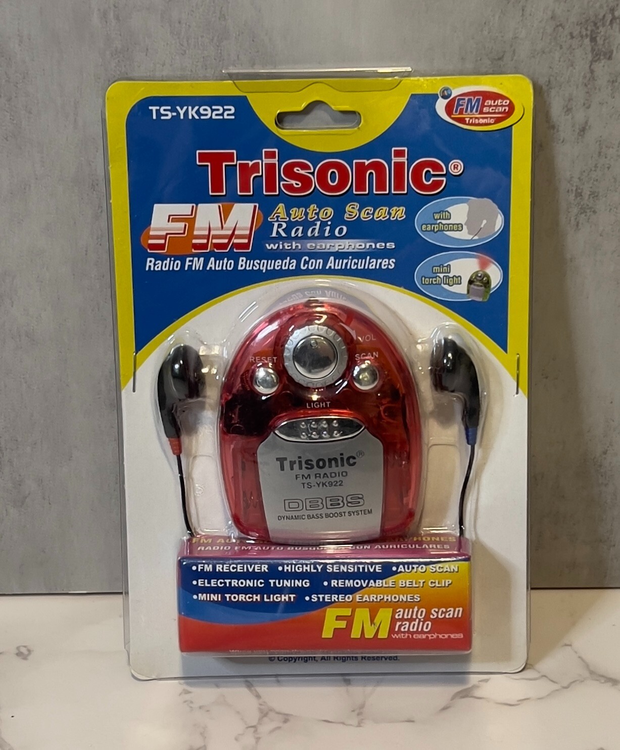 Trisonic Mini Personal FM Radio With Earphones Auto-Scan Light NEW VTG ...