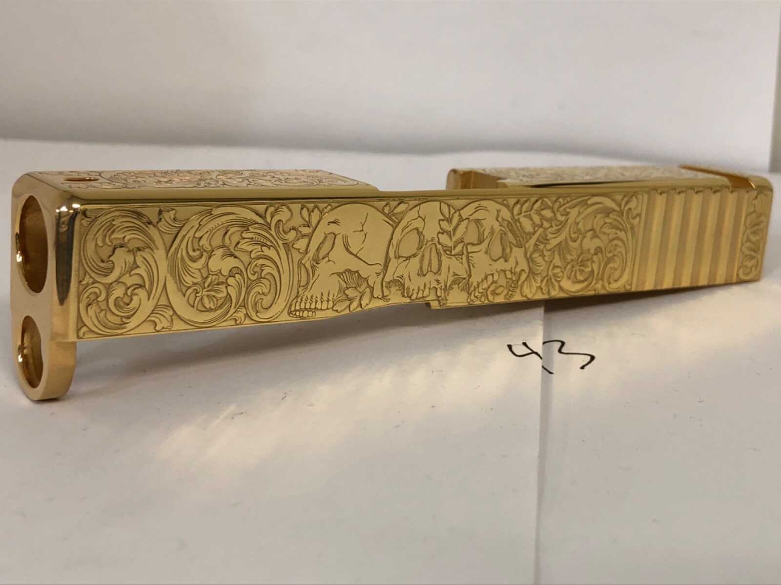 DEEP Laser engraved 24k gold plated glock 43 Slide gen 3 skulls n ...