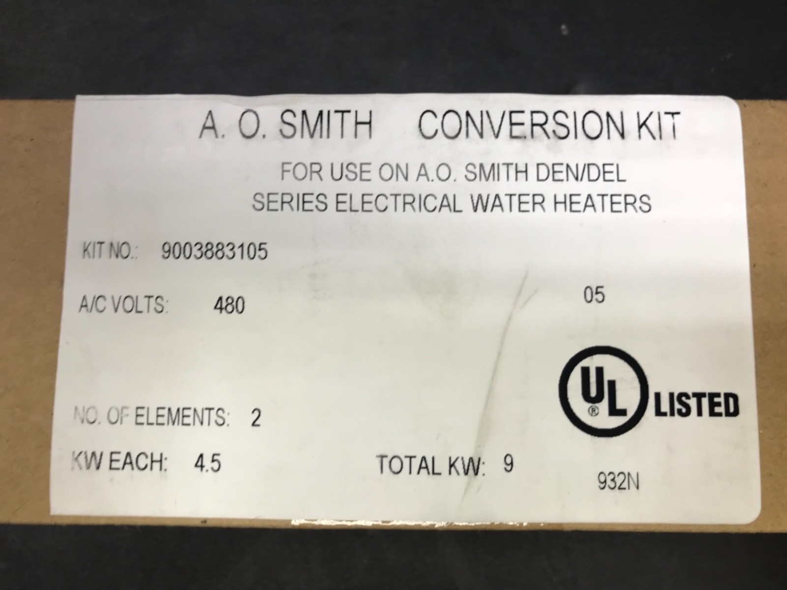 A.O. Smith Water Heater Conversion Kit #9003883105 277 / 480V | eBay
